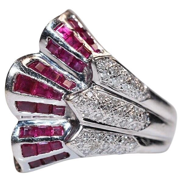 Vintage Circa 1990s 18k Gold Natural Diamond And Caliber Cut Sapphire ...