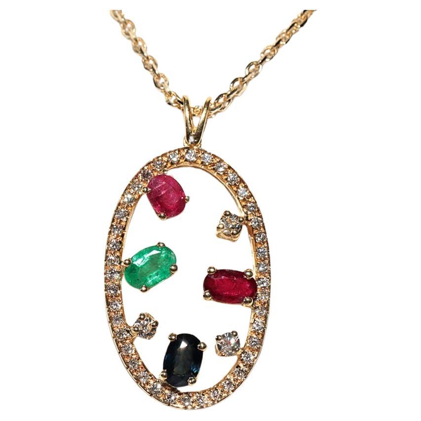Vintage Circa 1990s 18k Gold Natural Diamond And Emerald Ruby Pendant ...