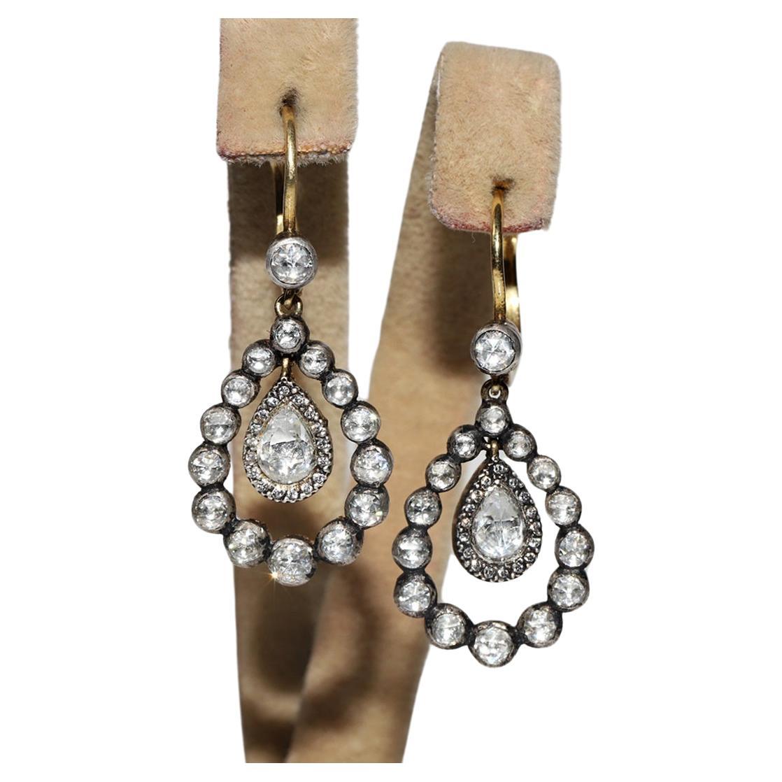 Vintage Circa 1990s 14k Gold Top Silver Natural Diamond Decorated Drop ...