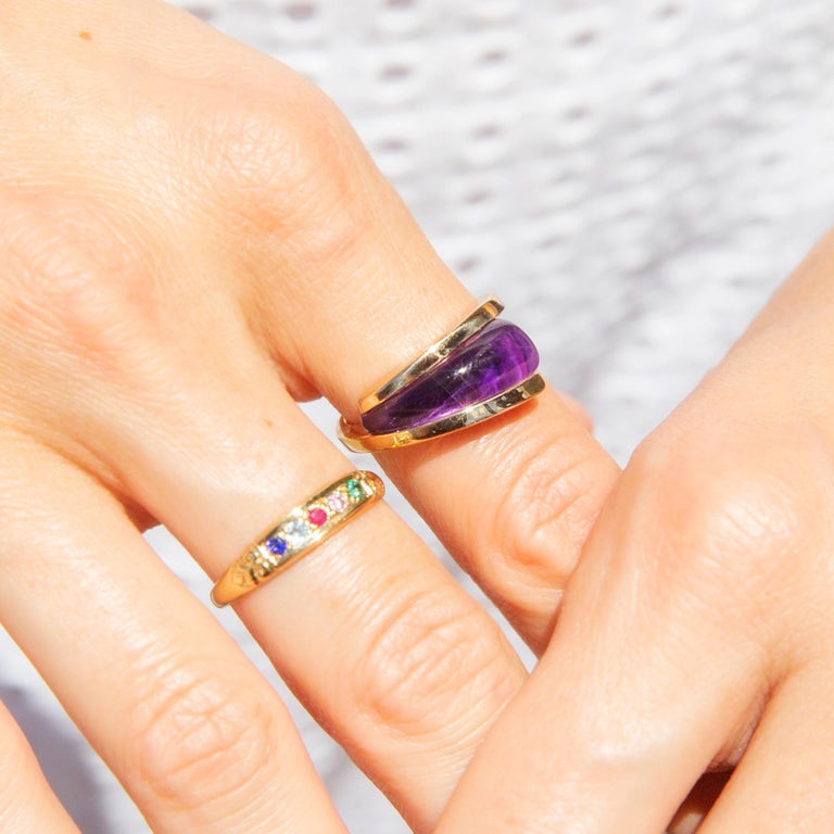 Vintage Circa 1990s 9 Carat Gold Freeform Amethyst Cabochon Crossover ...