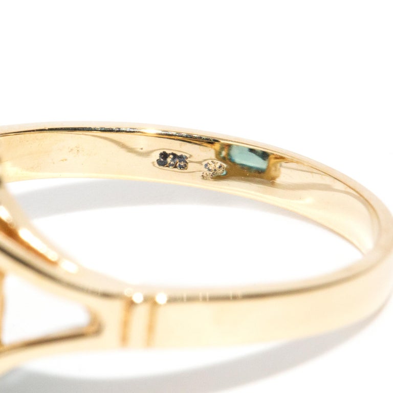 Vintage circa 1990s Emerald Cut Bright Blue Topaz Split Ring 9 Carat ...