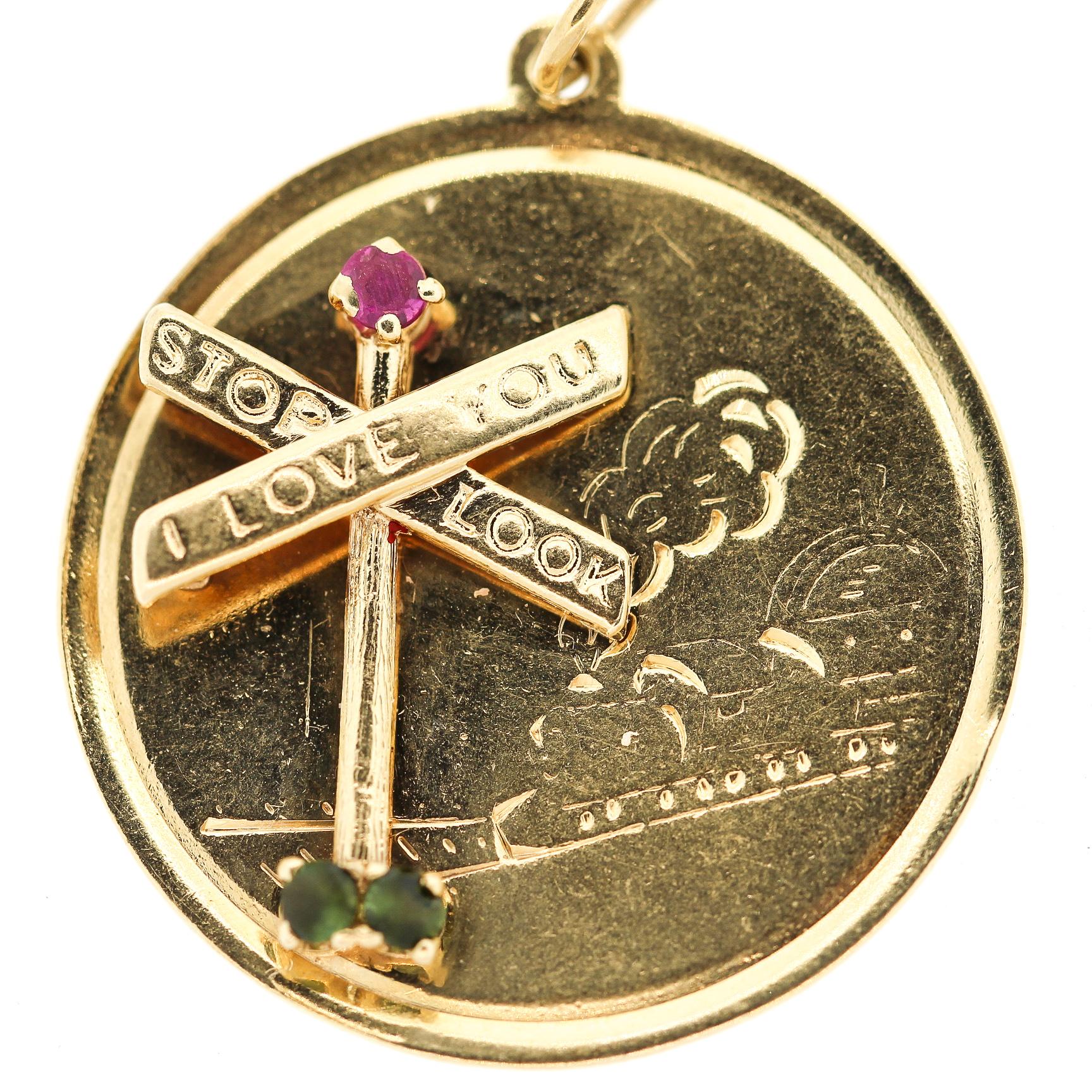 Vintage Circular 14 Karat Gold Love Token Charm at 1stDibs