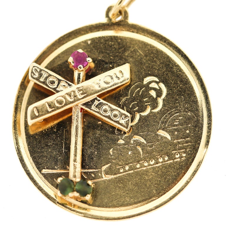 Vintage Circular 14 Karat Gold Love Token Charm at 1stDibs