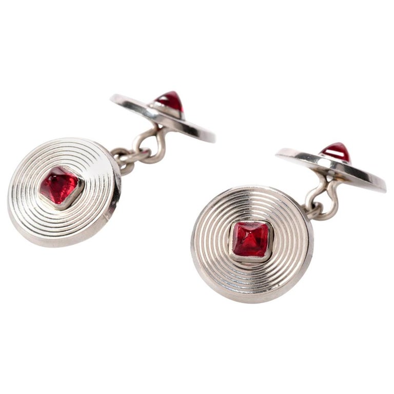 Vintage Circular Ruby Platinum Cufflinks For Sale at 1stDibs