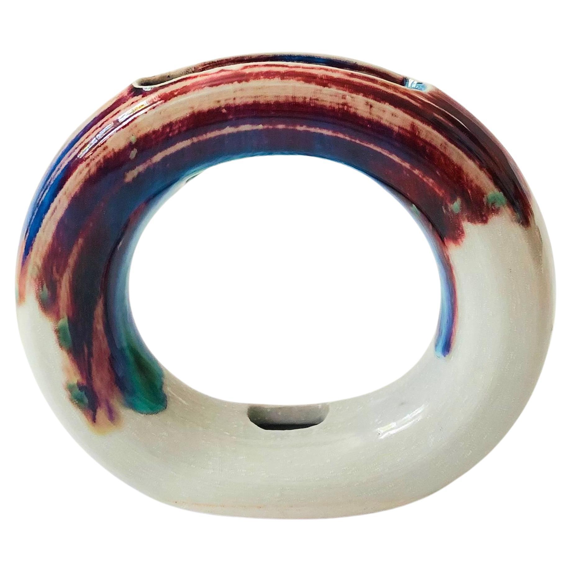 Vintage Circular Studio Pottery Ikebana Vase For Sale at 1stDibs