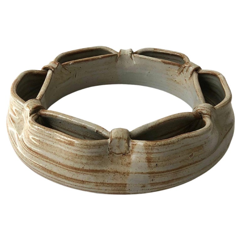 Vintage Circular Studio Pottery Ikebana Vase or Planter For Sale at 1stDibs