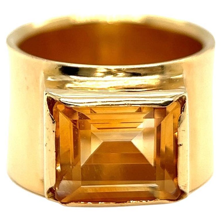 Vintage Citrine 18 Karat Yellow Gold Cigar Band Ring For Sale at 1stDibs