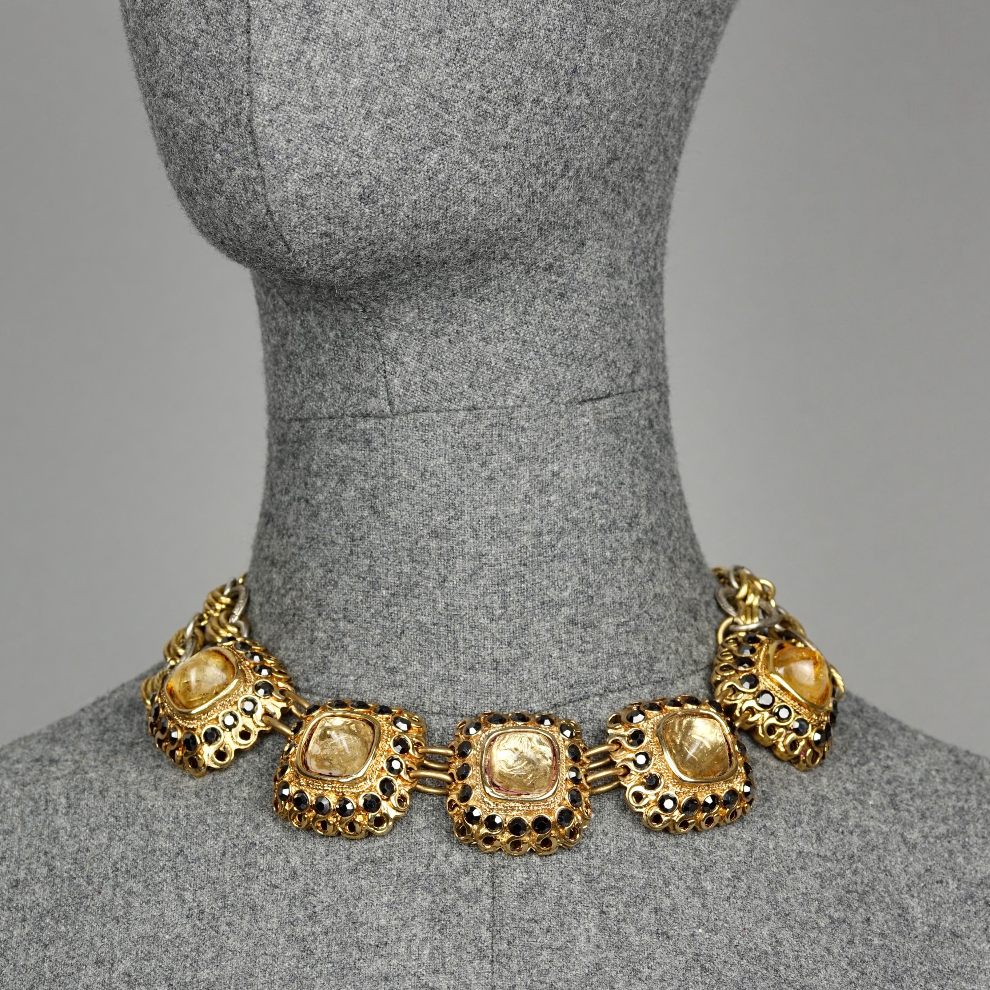 Vintage CLAIRE DEVE Jewelled Arabesque Chunky Necklace For Sale at 1stDibs