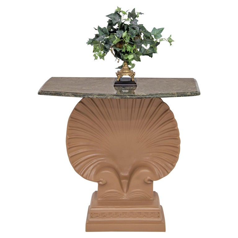Vintage Clamshell Console Table with Green Marble Top For Sale at 1stDibs