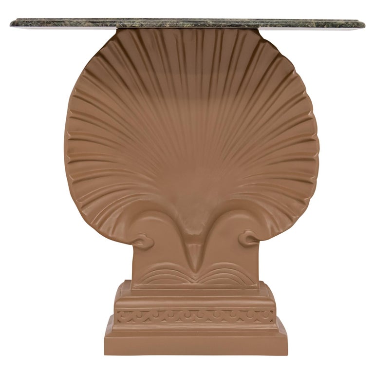 Vintage Clamshell Console Table with Green Marble Top For Sale at 1stDibs