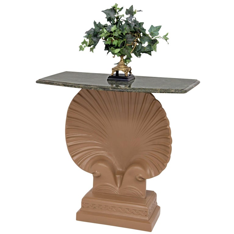 Vintage Clamshell Console Table with Green Marble Top For Sale at 1stDibs