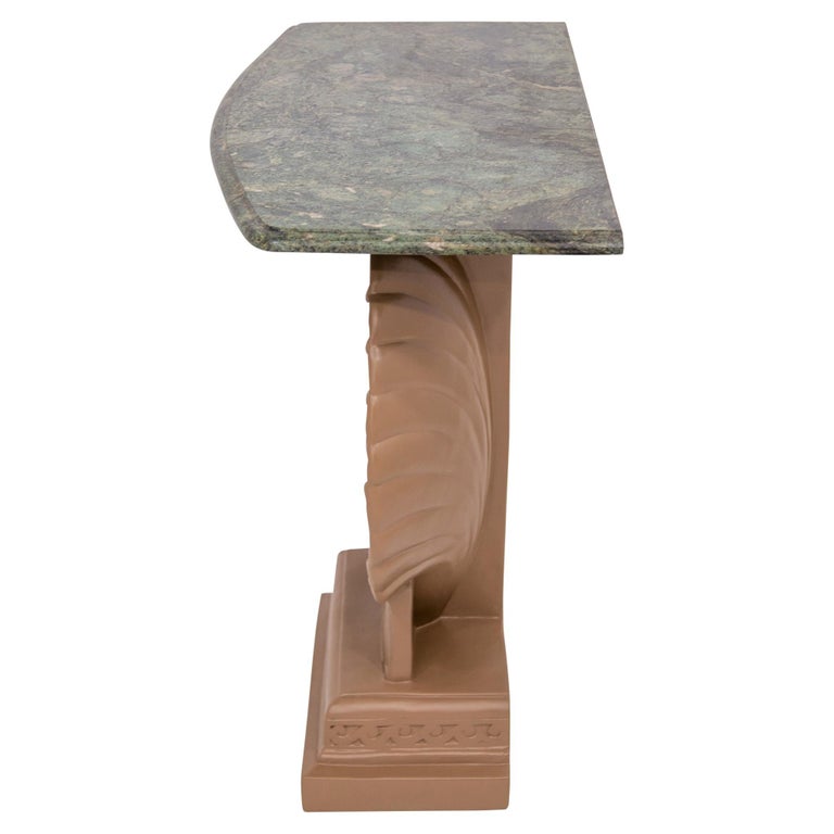 Vintage Clamshell Console Table with Green Marble Top For Sale at 1stDibs