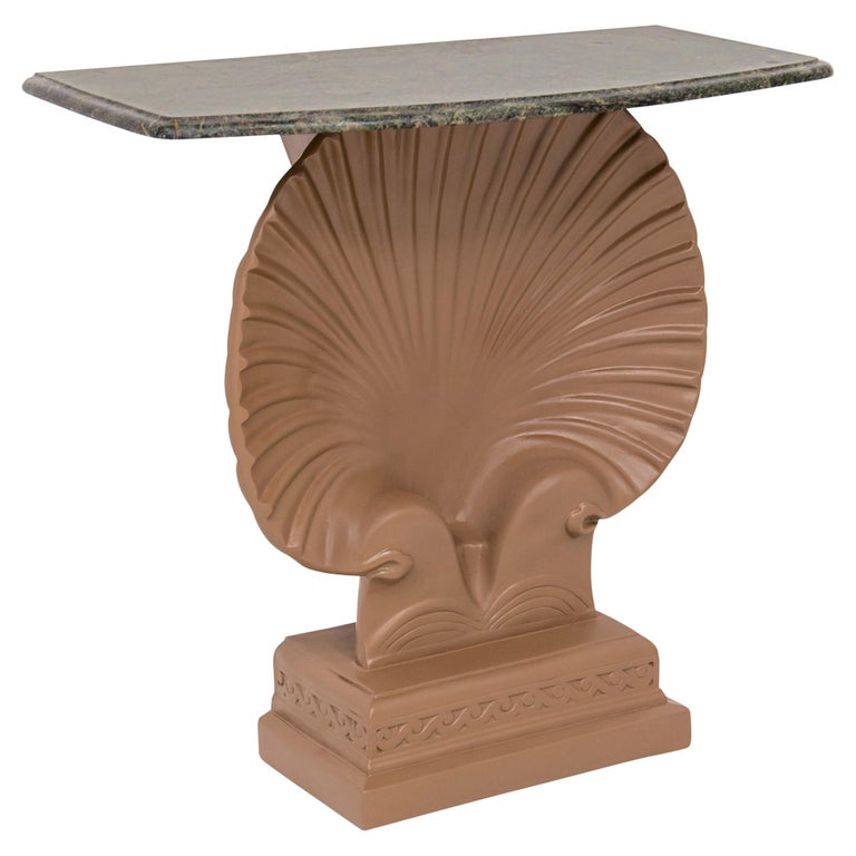 Vintage Clamshell Console Table with Green Marble Top For Sale at 1stDibs