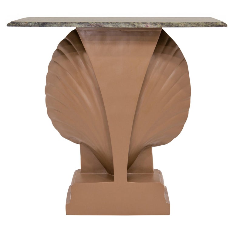 Vintage Clamshell Console Table with Green Marble Top For Sale at 1stDibs