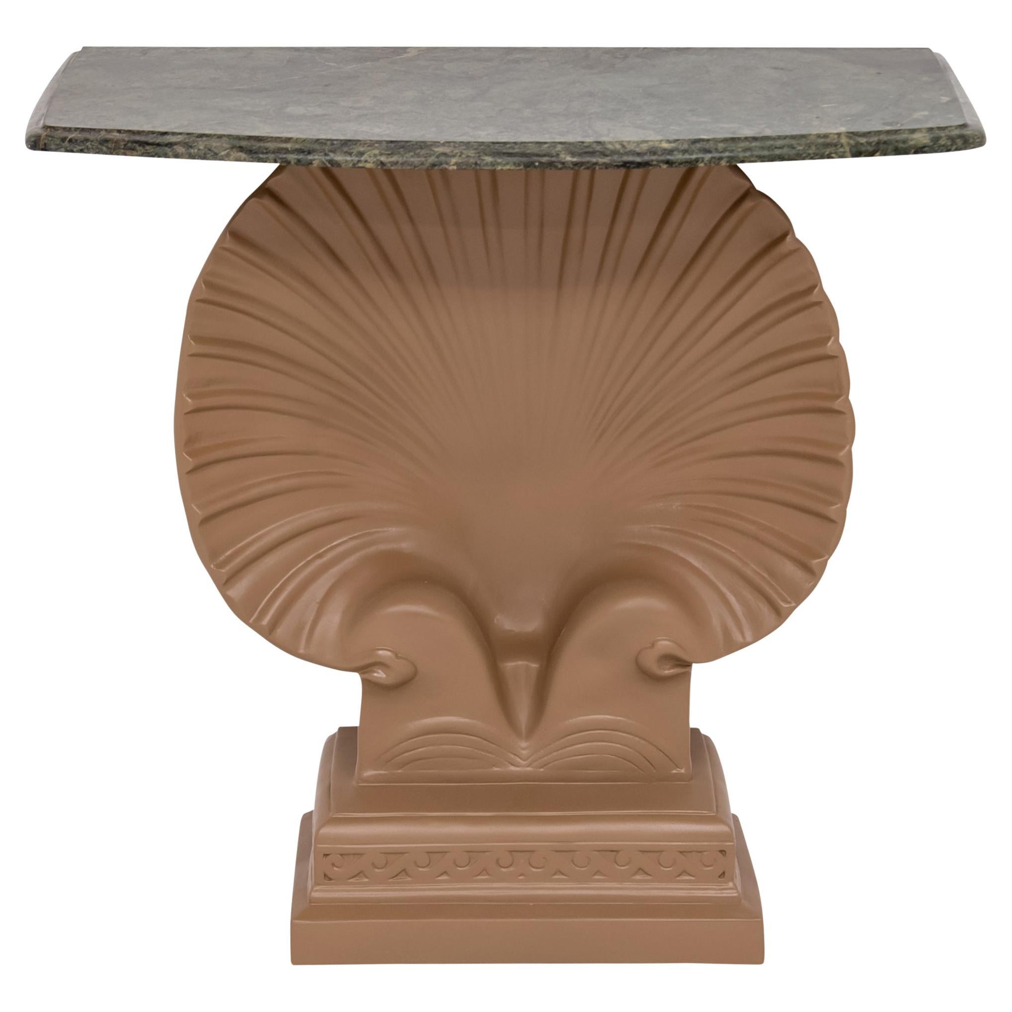 Vintage Clamshell Console Table with Green Marble Top For Sale at 1stDibs