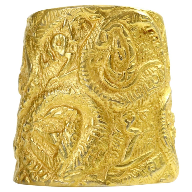 Vintage Clara Studio Gold Tone Textured Cuff For Sale at 1stDibs