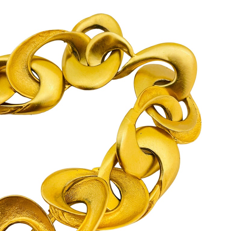 Vintage CLARA STUDIO matte gold chain logo designer runway necklace For ...