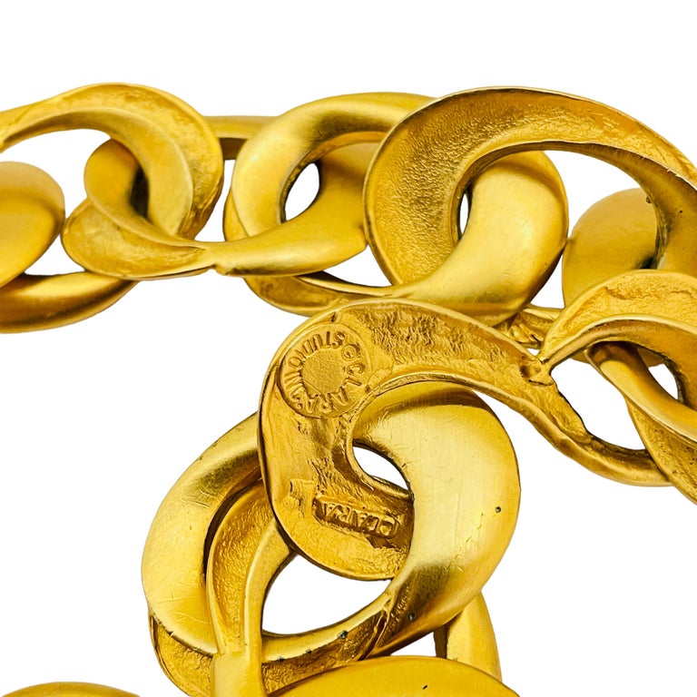 Vintage CLARA STUDIO matte gold chain logo designer runway necklace For ...