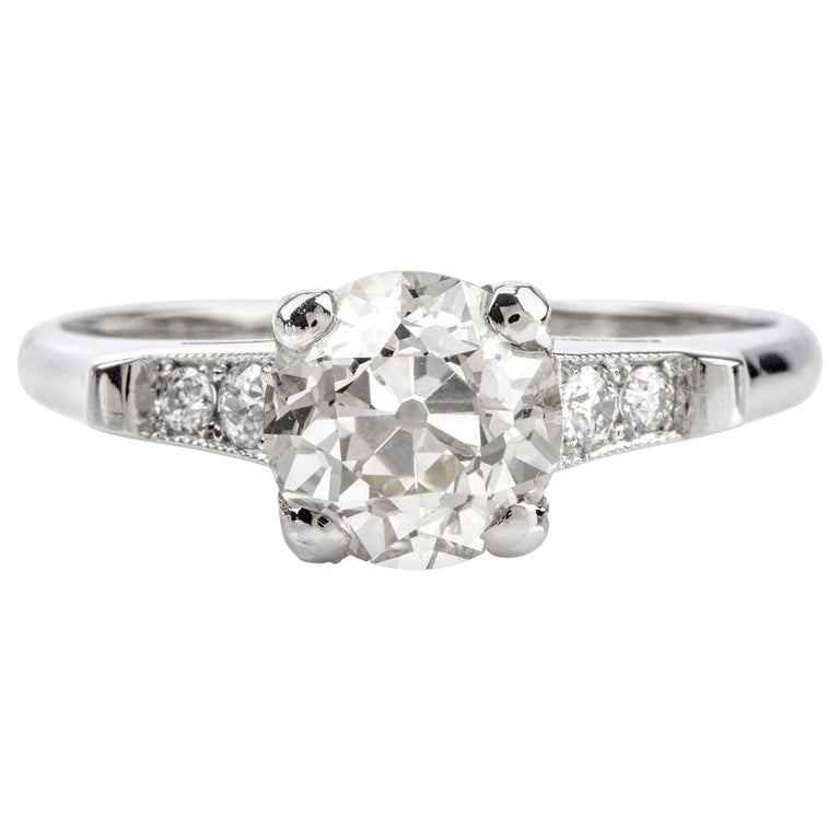 Vintage Classic Diamond Platinum Engagement Ring at 1stDibs