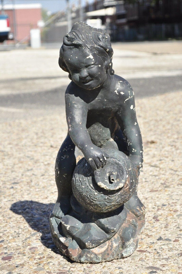 Vintage Classical Style Cement Cherub Putti with Vessel Garden Water ...