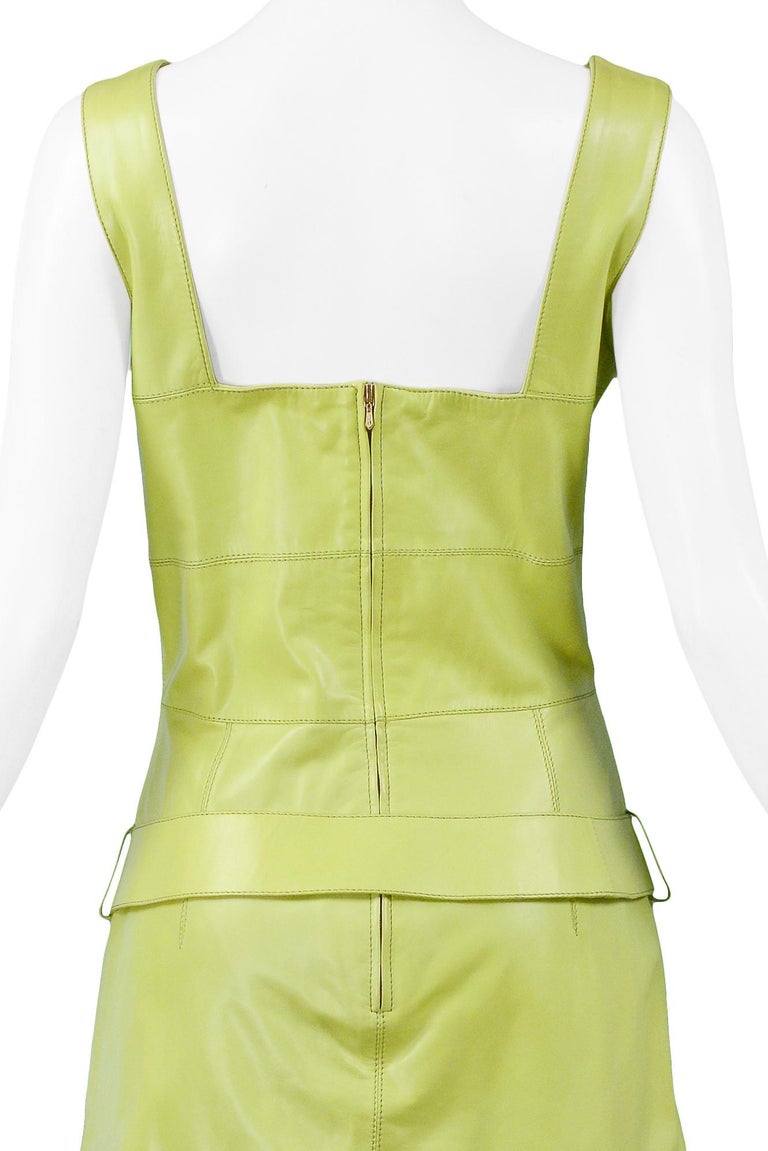 Vintage Claude Montana Chartreuse Green Leather Dress and Belt at 1stDibs