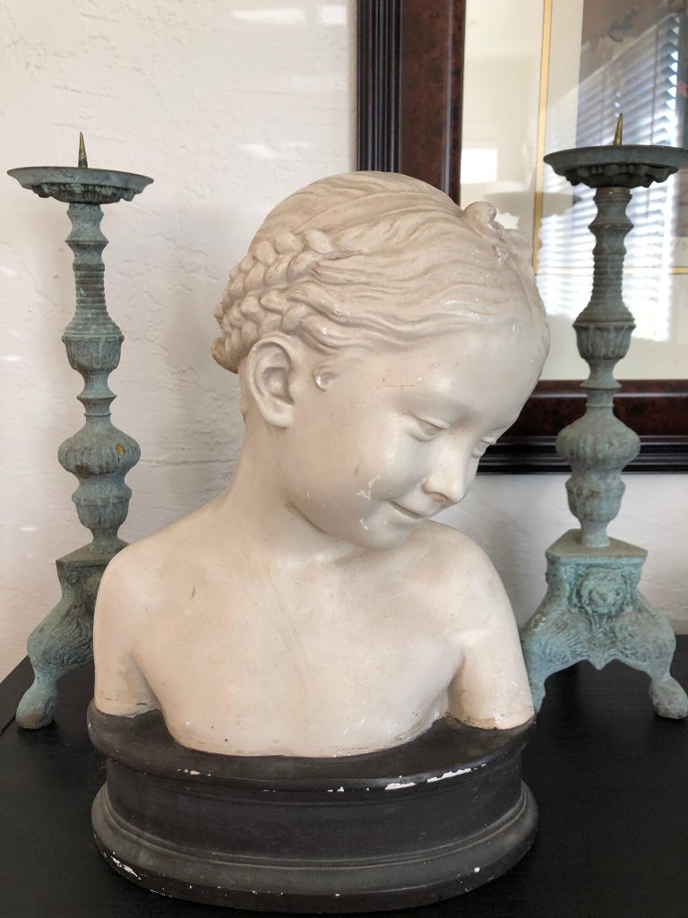 Vintage Clay Bust of Young Girl For Sale at 1stDibs