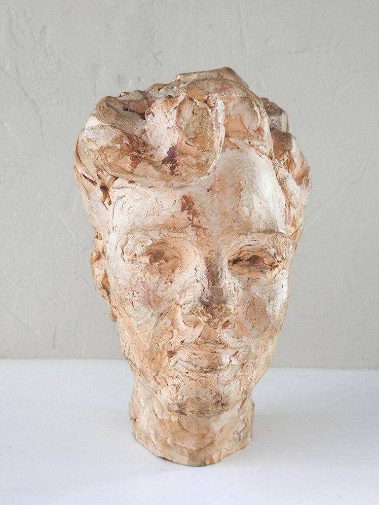 Vintage Clay Head Bust of Young Man Sculpture For Sale at 1stDibs