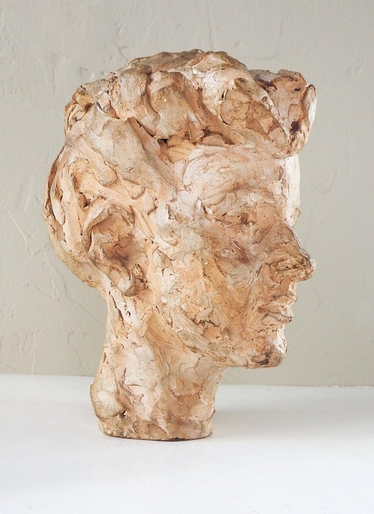 Vintage Clay Head Bust of Young Man Sculpture For Sale at 1stDibs