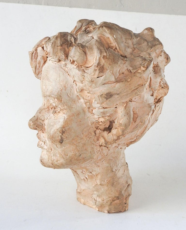 Vintage Clay Head Bust of Young Man Sculpture For Sale at 1stDibs