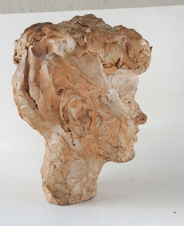 Vintage Clay Head Bust of Young Man Sculpture For Sale at 1stDibs
