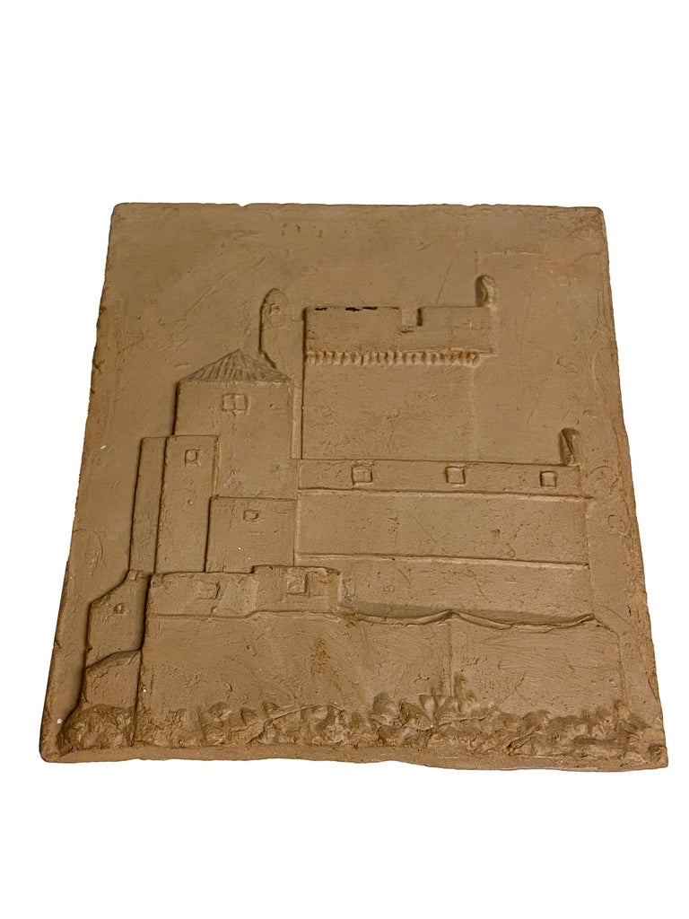 Vintage Clay Tile with Carved Castle For Sale at 1stDibs