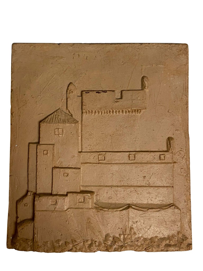 Vintage Clay Tile with Carved Castle For Sale at 1stDibs