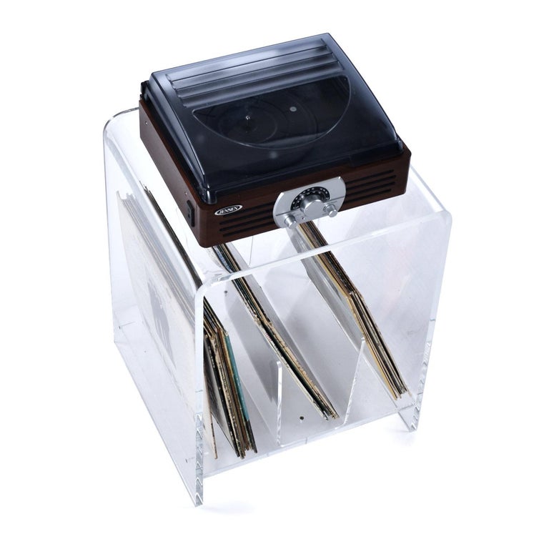 Vintage Clear Acrylic Side Table with Record, Magazine, or File Storage ...