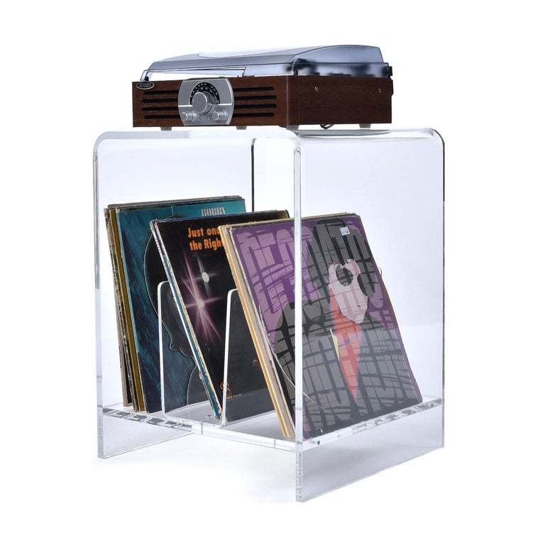 Vintage Clear Acrylic Side Table with Record, Magazine, or File Storage ...
