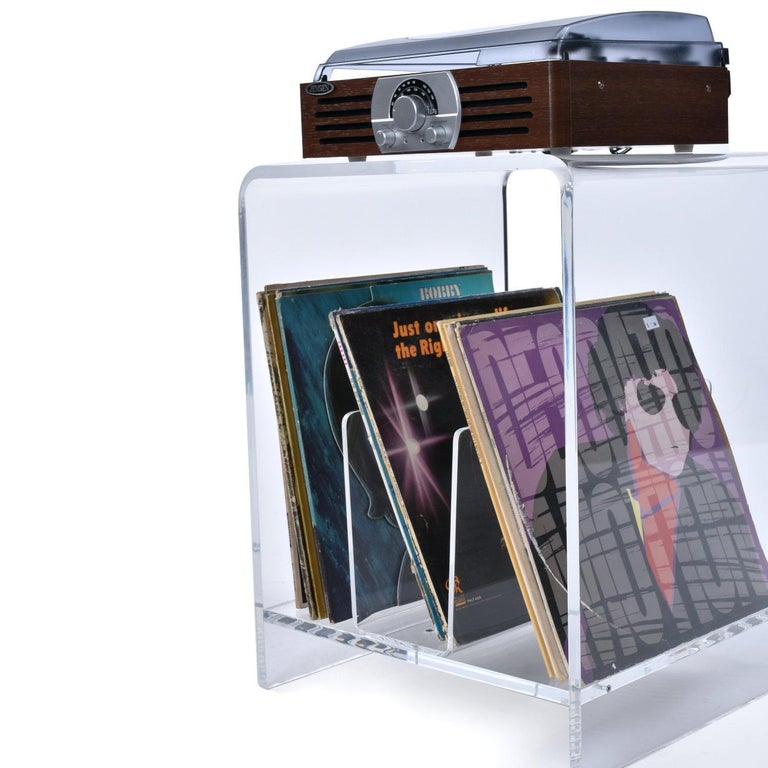 Vintage Clear Acrylic Side Table with Record, Magazine, or File Storage ...