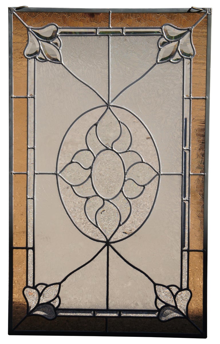 Vintage Clear Amber Leaded Stained Beveled Textured Glass Hanging ...