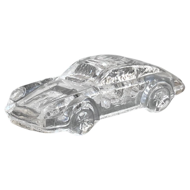 Vintage clear glass sculpture of a classic Porsche 911, racing car ...
