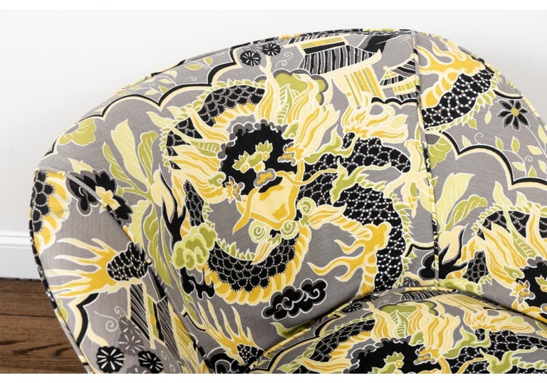 Vintage Club Chair Slip-Covered In An Asian Print For Sale at 1stDibs