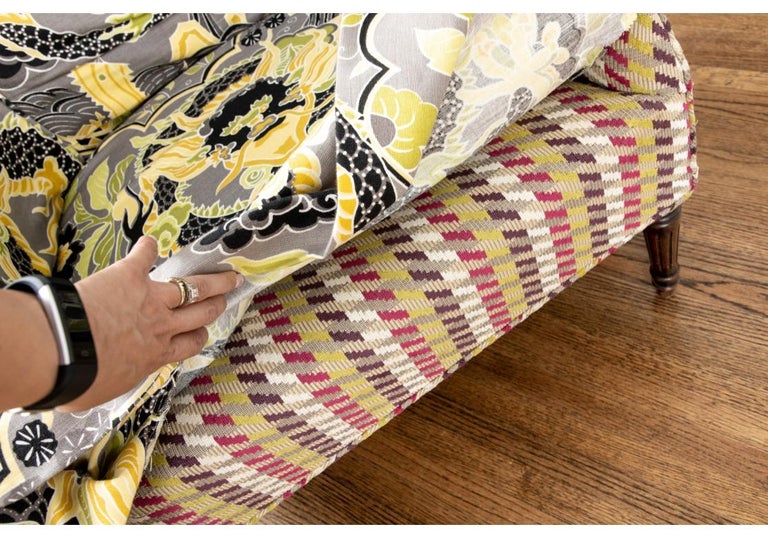 Vintage Club Chair Slip-Covered In An Asian Print For Sale at 1stDibs