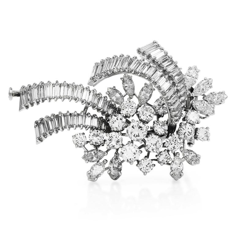Vintage Cluster 10.65cts Diamond Platinum Flower Ribbon Brooch Pin For ...