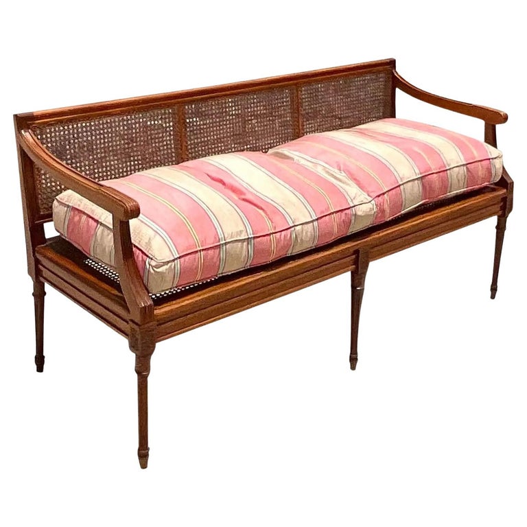 Vintage Coastal 19th Century Brazil Mahogany Caned Setee at 1stDibs
