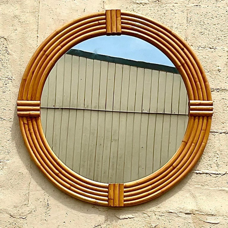 Vintage Coastal 5 Strand Rattan Mirror at 1stDibs