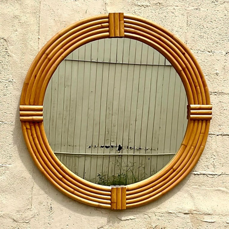 Vintage Coastal 5 Strand Rattan Mirror at 1stDibs