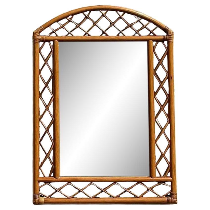 Vintage Coastal Arched Rattan Trellis Wall Mirror For Sale at 1stDibs