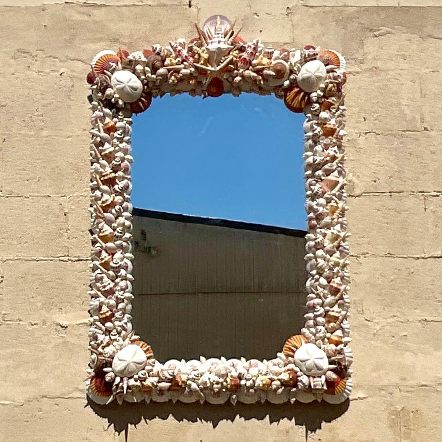 Vintage Coastal Artisan Shell Mirror For Sale at 1stDibs