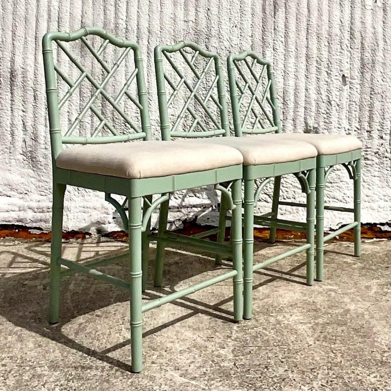 Vintage Coastal Ballard Dayna Chinese Chippendale Bar Stools - Set of 3 ...