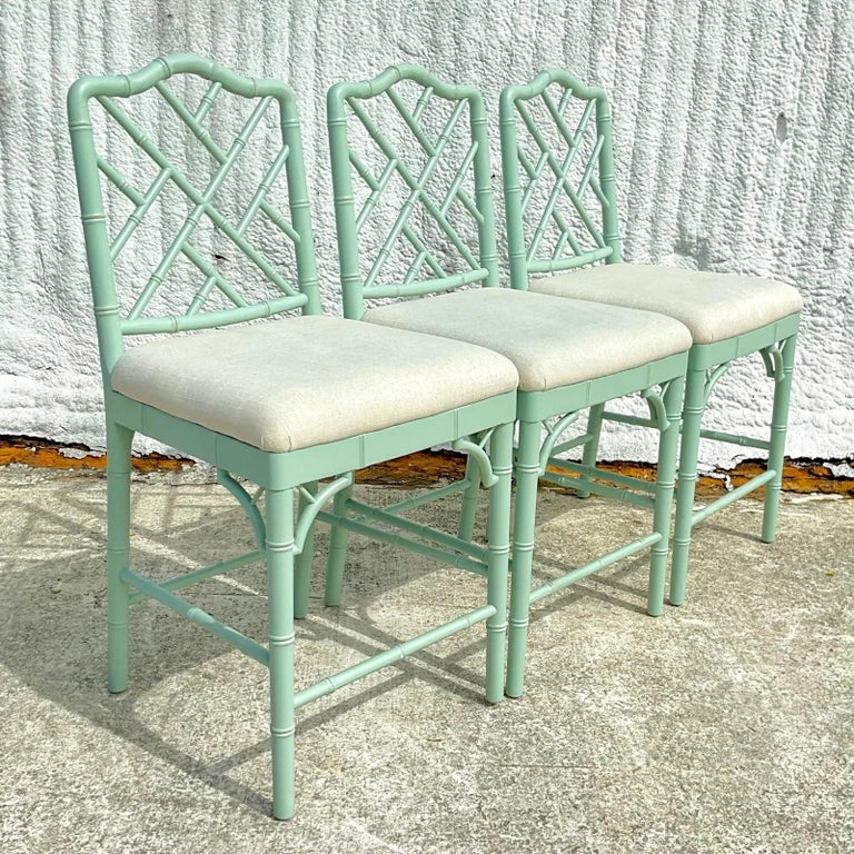 Vintage Coastal Ballard Dayna Chinese Chippendale Bar Stools - Set of 3 ...