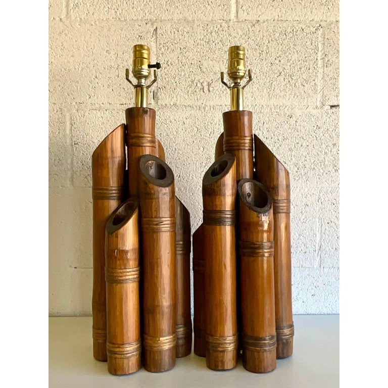 Vintage Coastal Bamboo Bundle Table Lamps, a Pair at 1stDibs