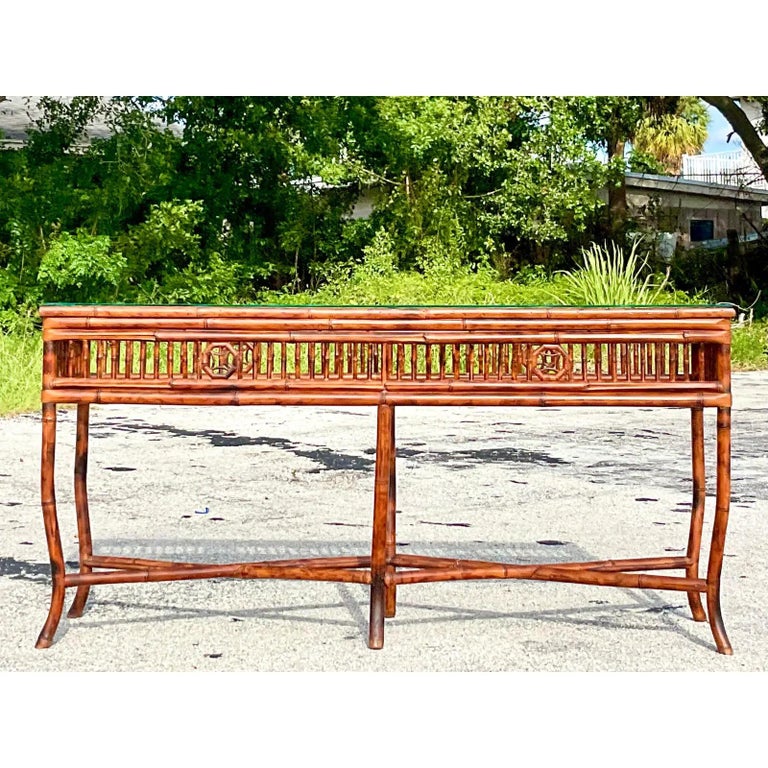 Vintage Coastal Bamboo Console Table at 1stDibs