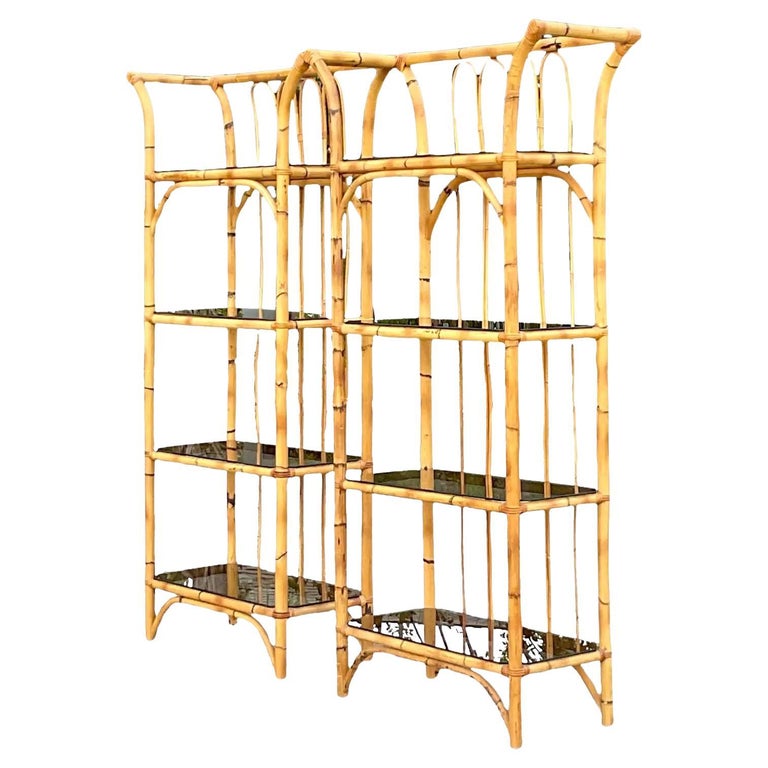 Vintage Coastal Bamboo Etagere, a Pair For Sale at 1stDibs